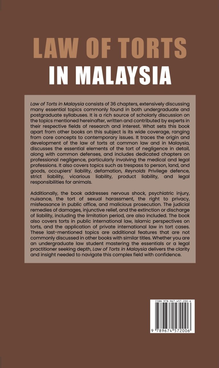 Law Of Torts In Malaysia – CLJ Book Store
