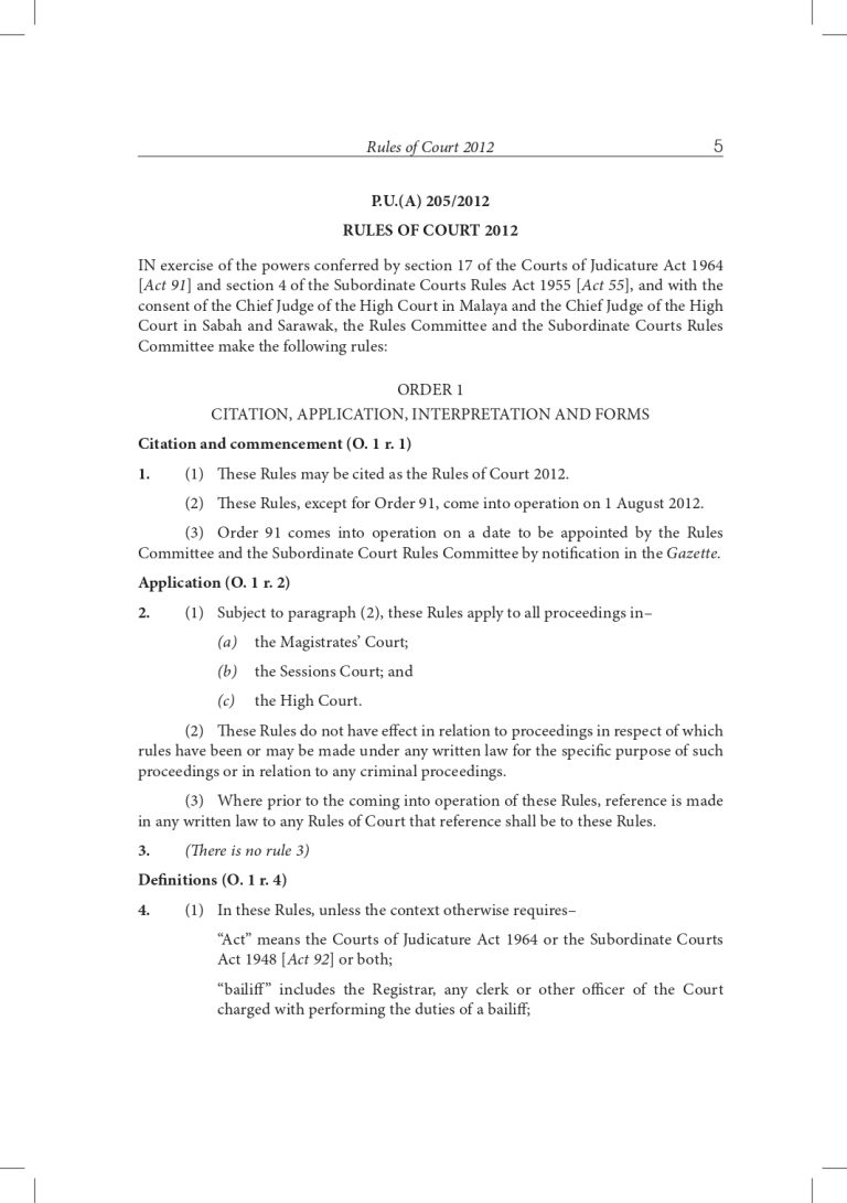 Rules of Court 2012 (As at 1 Jan 2025) P.U.(A) 205/2012 INCORPORATING ...