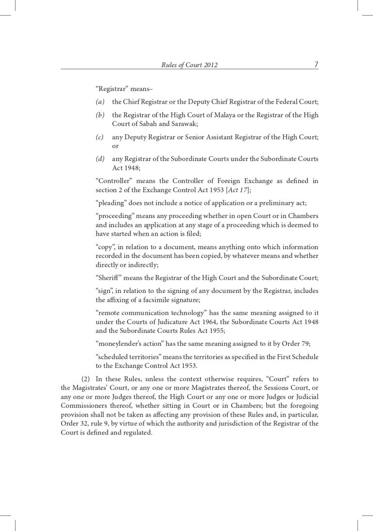 Rules of Court 2012 (As at 1 Jan 2025) P.U.(A) 205/2012 INCORPORATING ...